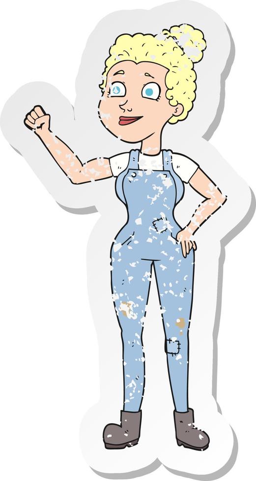 retro distressed sticker of a cartoon woman in dungarees 12306087 ...