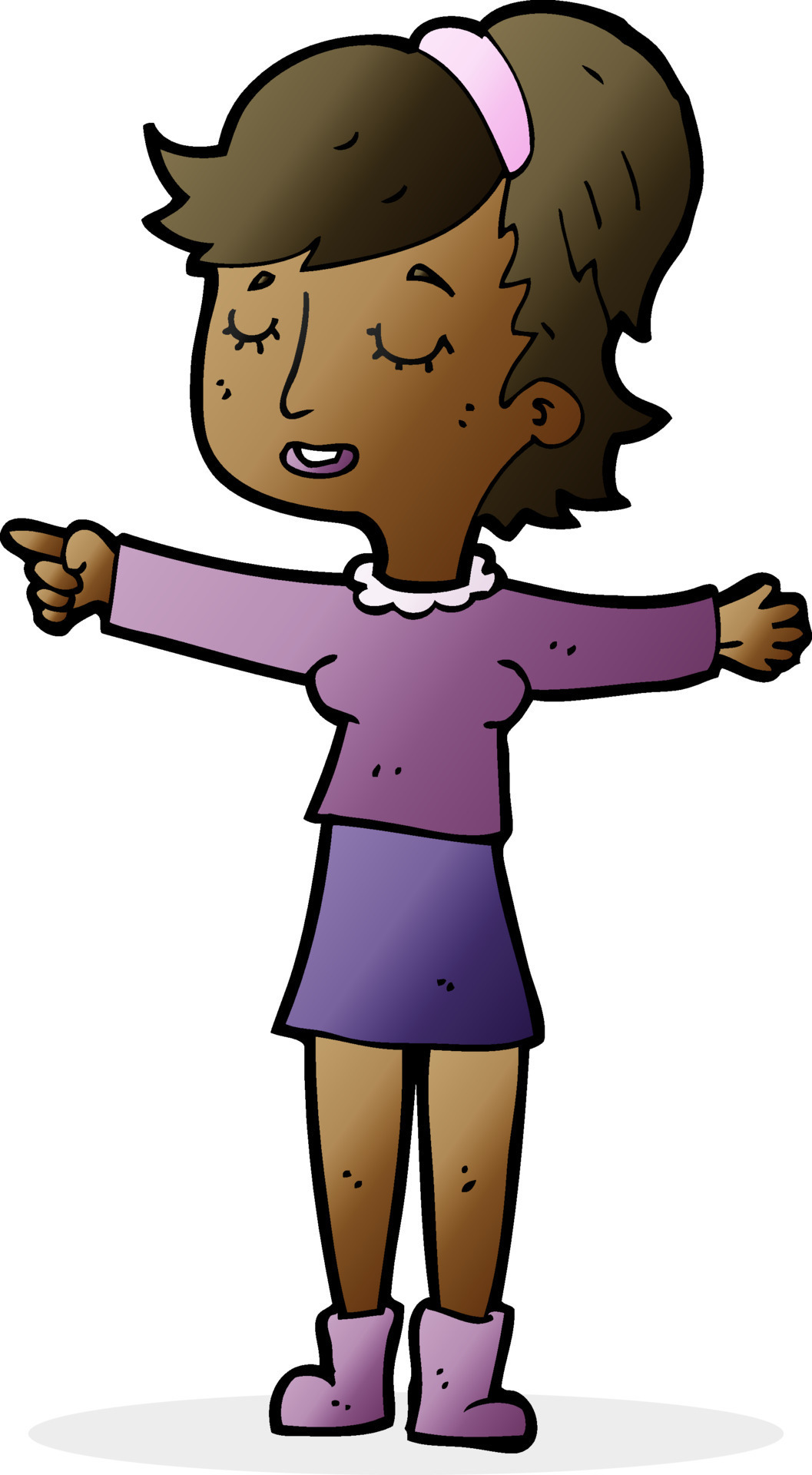 cartoon happy woman pointing 12308477 Vector Art at Vecteezy