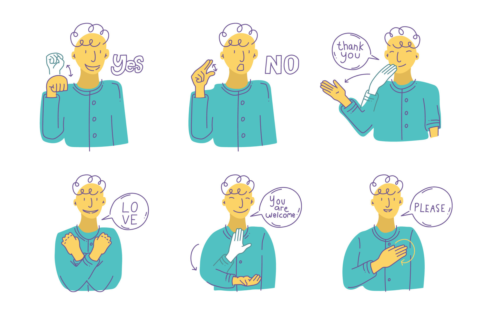 Character Sign Language Greetings Illustration 12320702 Vector Art at ...