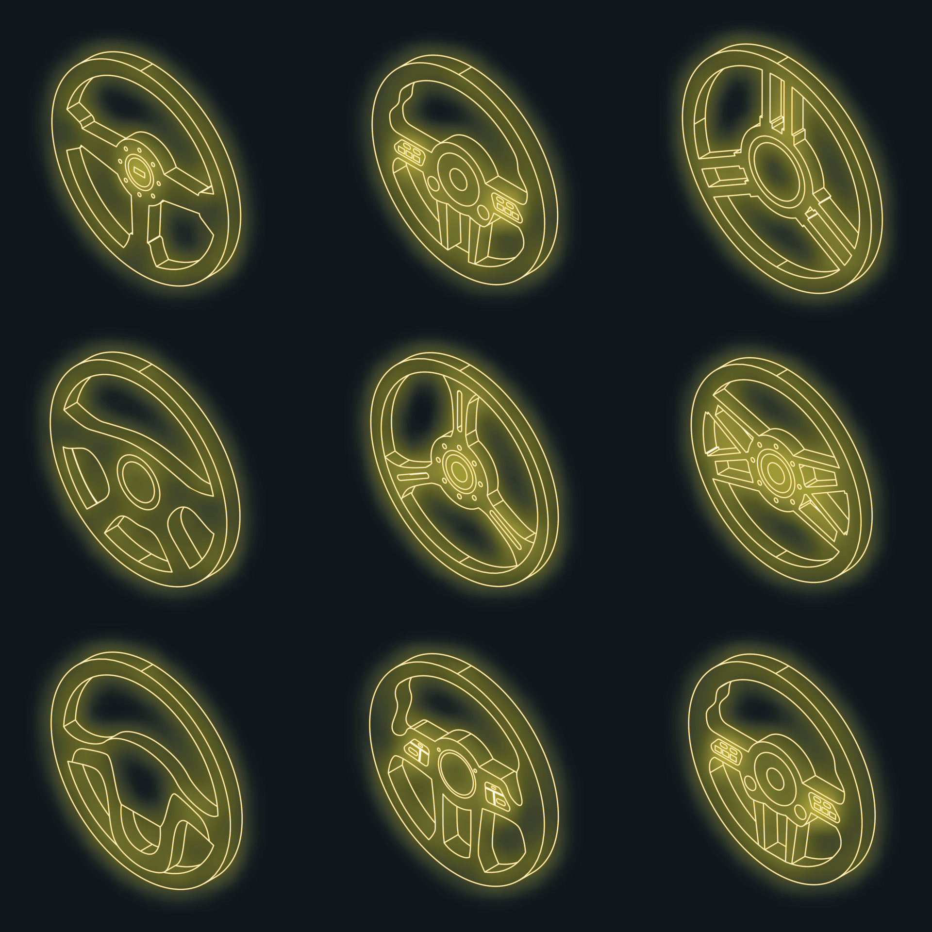 Steering wheel icons set vector neon 12321326 Vector Art at Vecteezy