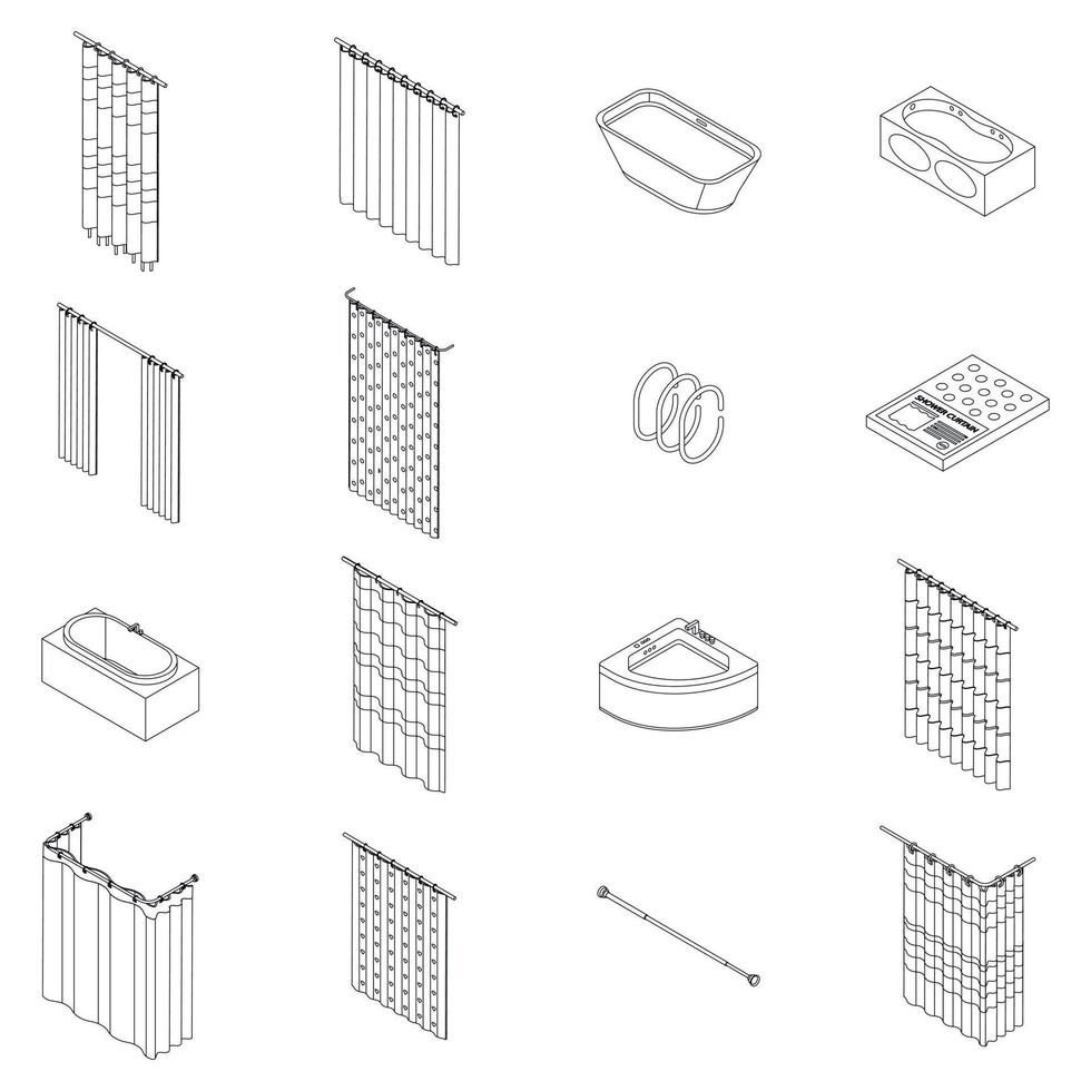 Shower Curtain Icons Set Vector Outline 12321436 Vector Art At Vecteezy