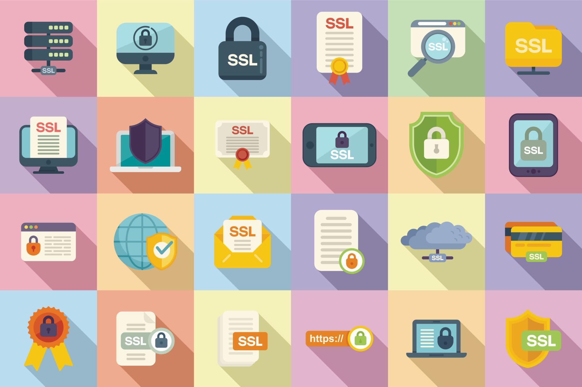 Ssl Certificate Icons Set Flat Vector Ssl Security 12321580 Vector Art