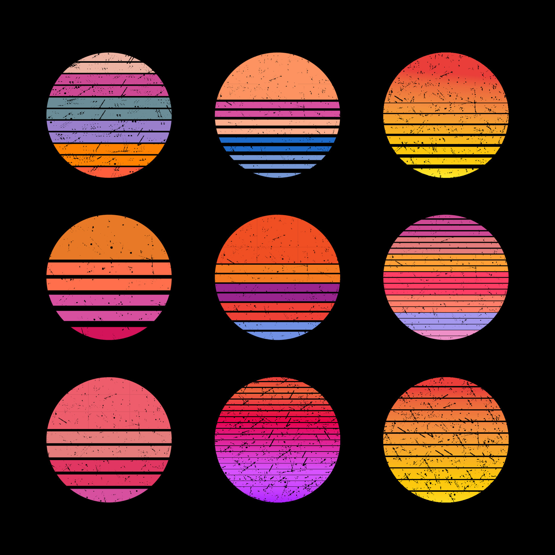 círculo de puesta de sol retro con color degradado. pegatina con ...