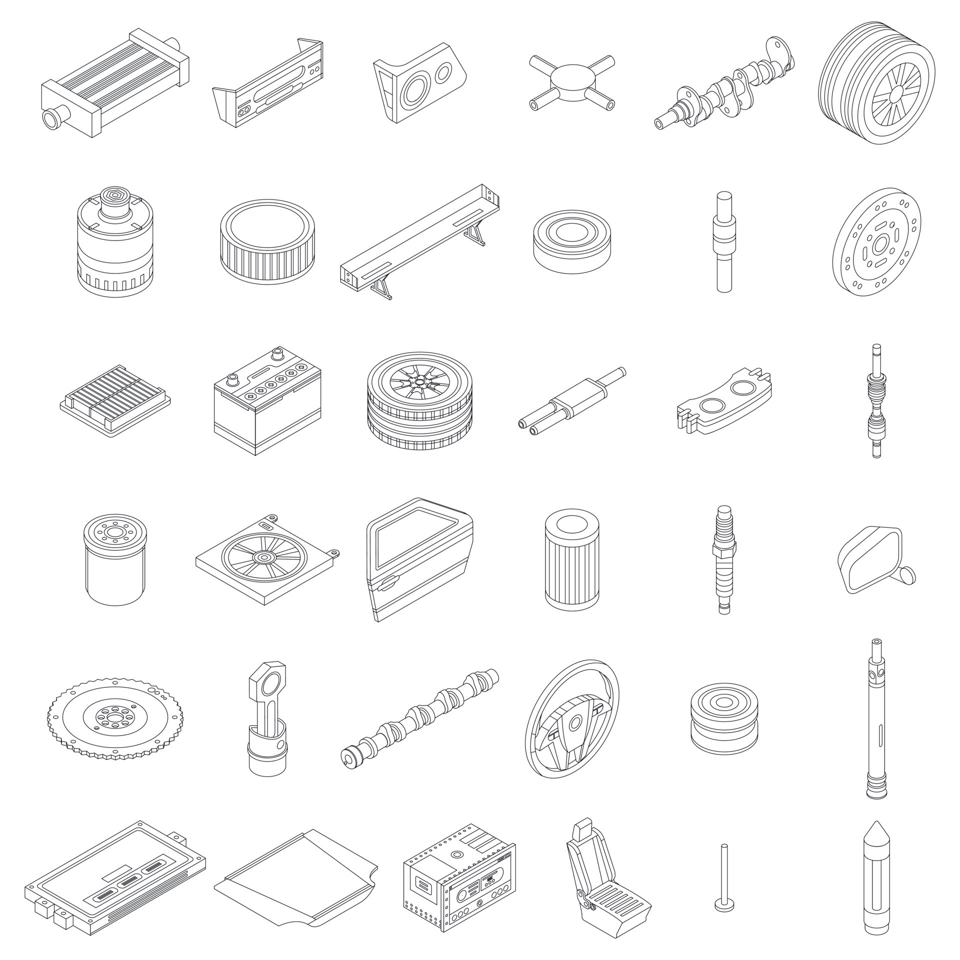 Car Parts Icons Set Vector Outline 12321825 Vector Art At Vecteezy