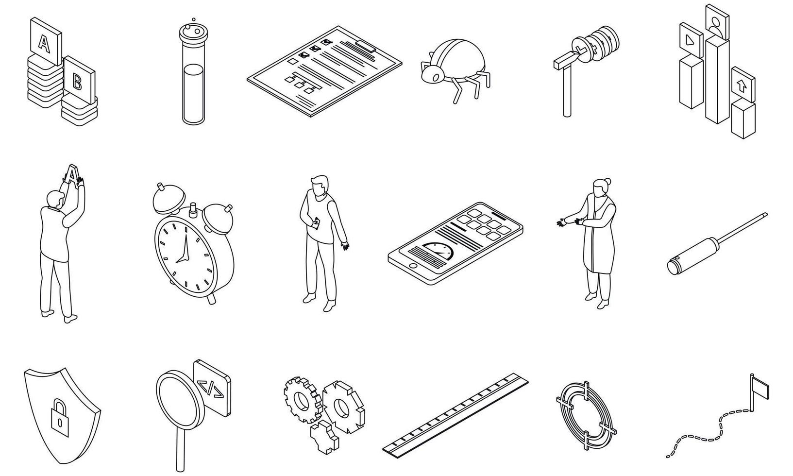 Testing Software Icons Set Vector Outline 12321849 Vector Art At Vecteezy