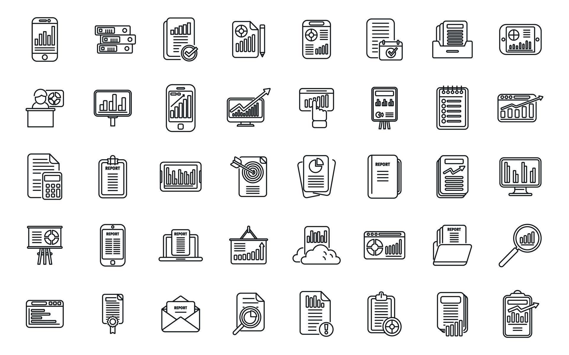 Business Report Icons Set Outline Vector File Document 12322184 Vector