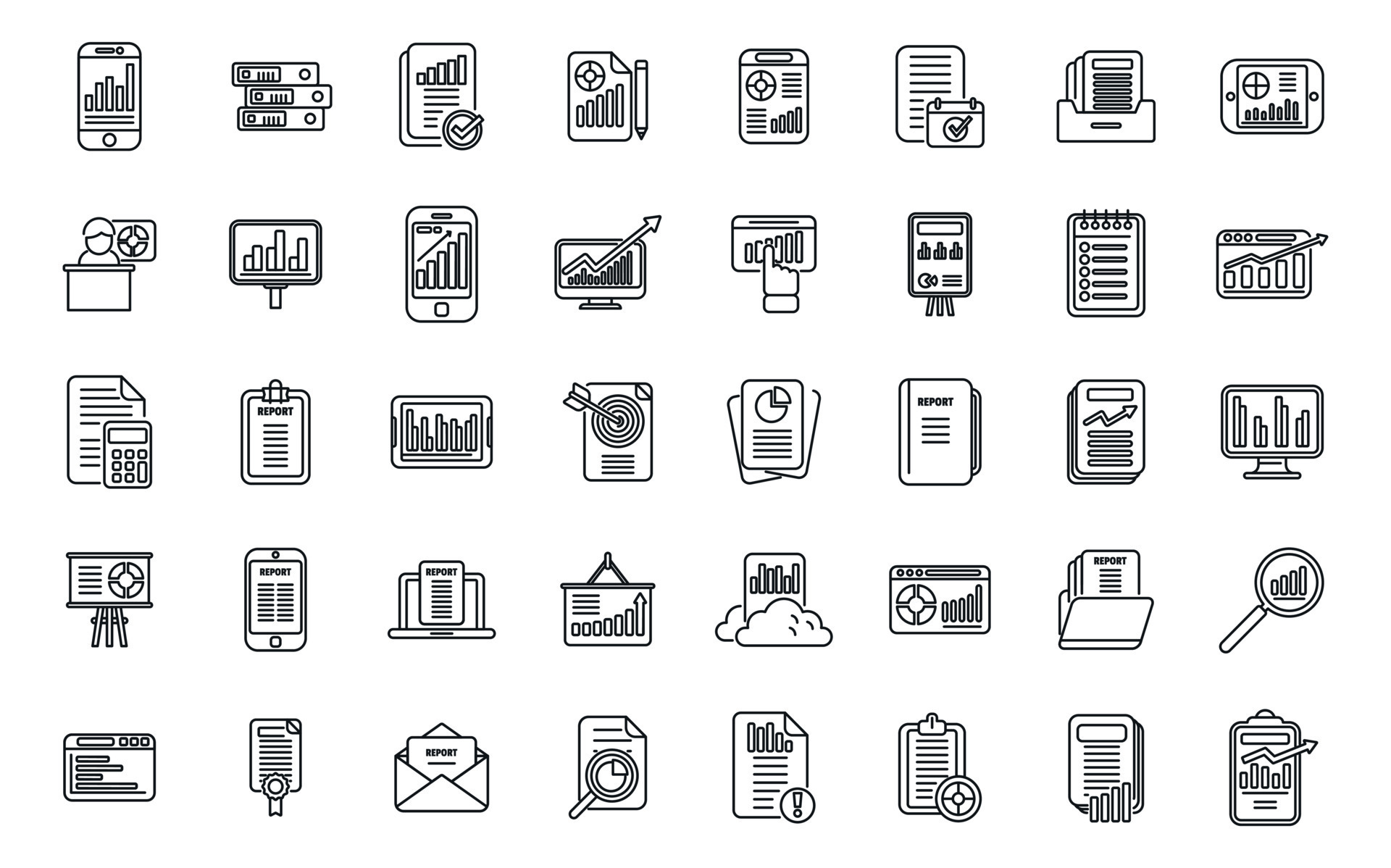 Business Report Icons Set Outline Vector File Document 12322184 Vector