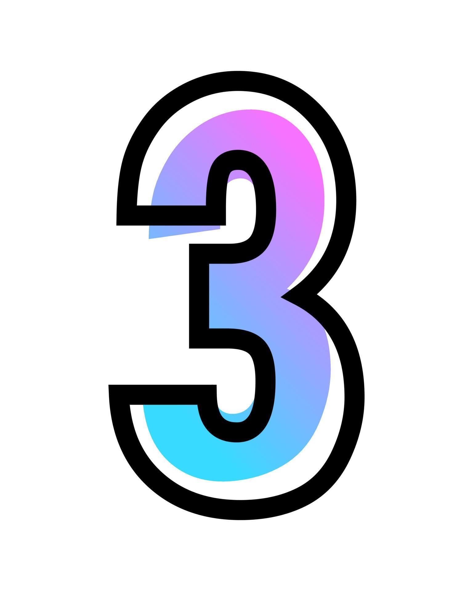 Vector number 3 with blue-purple gradient color and black outline ...