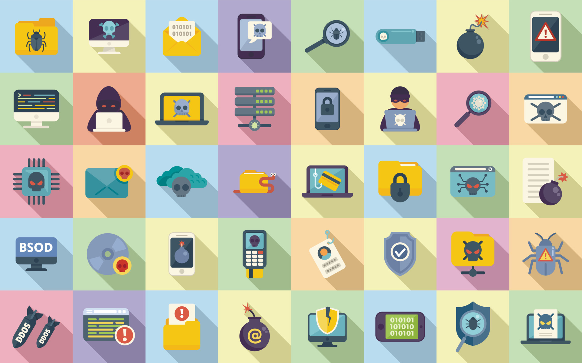 Malware Icons Set Flat Vector Cyber Attack 12322508 Vector Art At Vecteezy