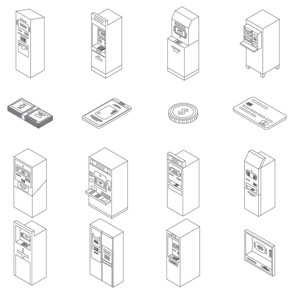 Atm machine icons set vector outline 12322529 Vector Art at Vecteezy