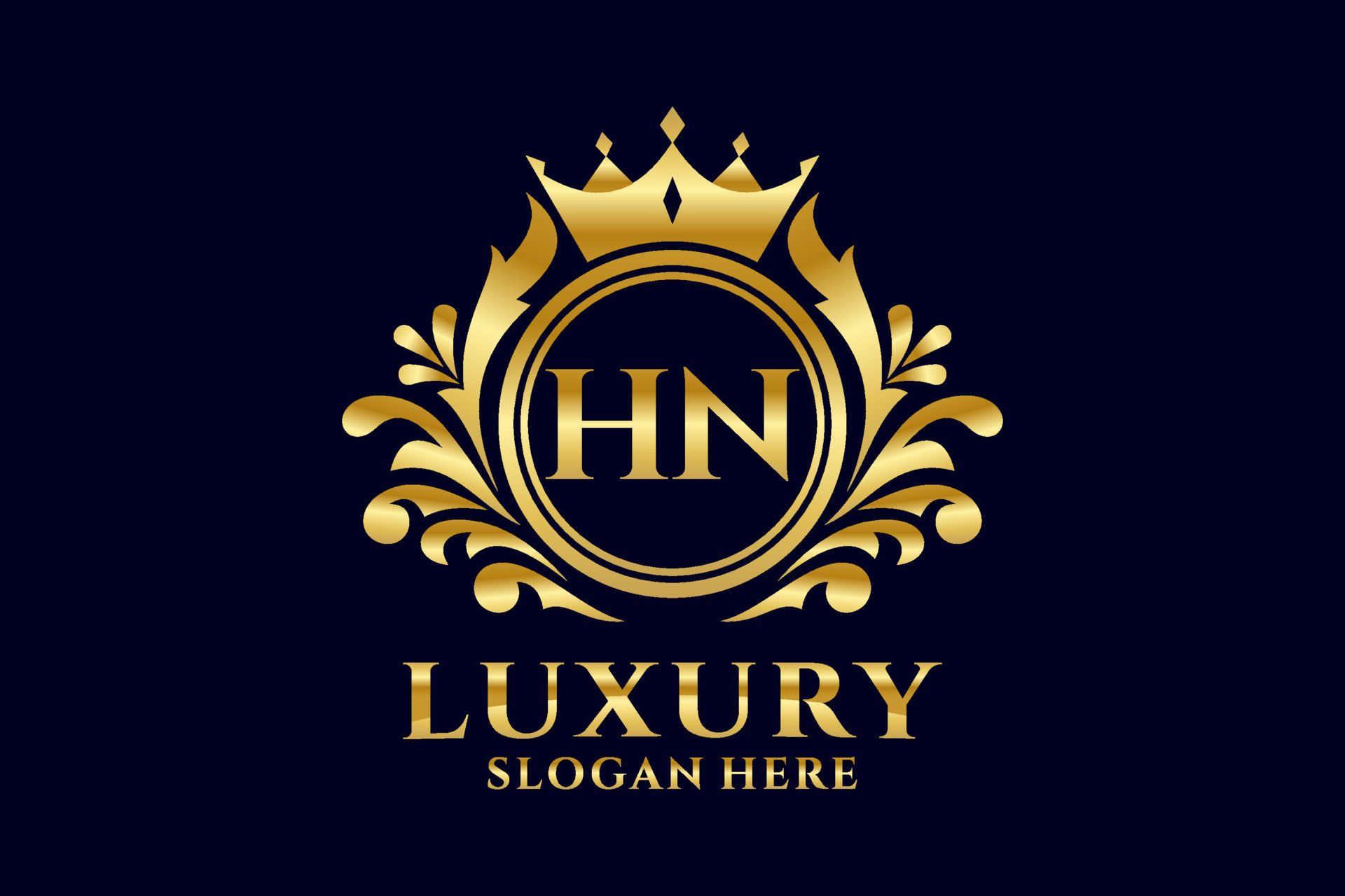Plantilla De Logotipo De Lujo Real Con Letra Hn Inicial En Arte
