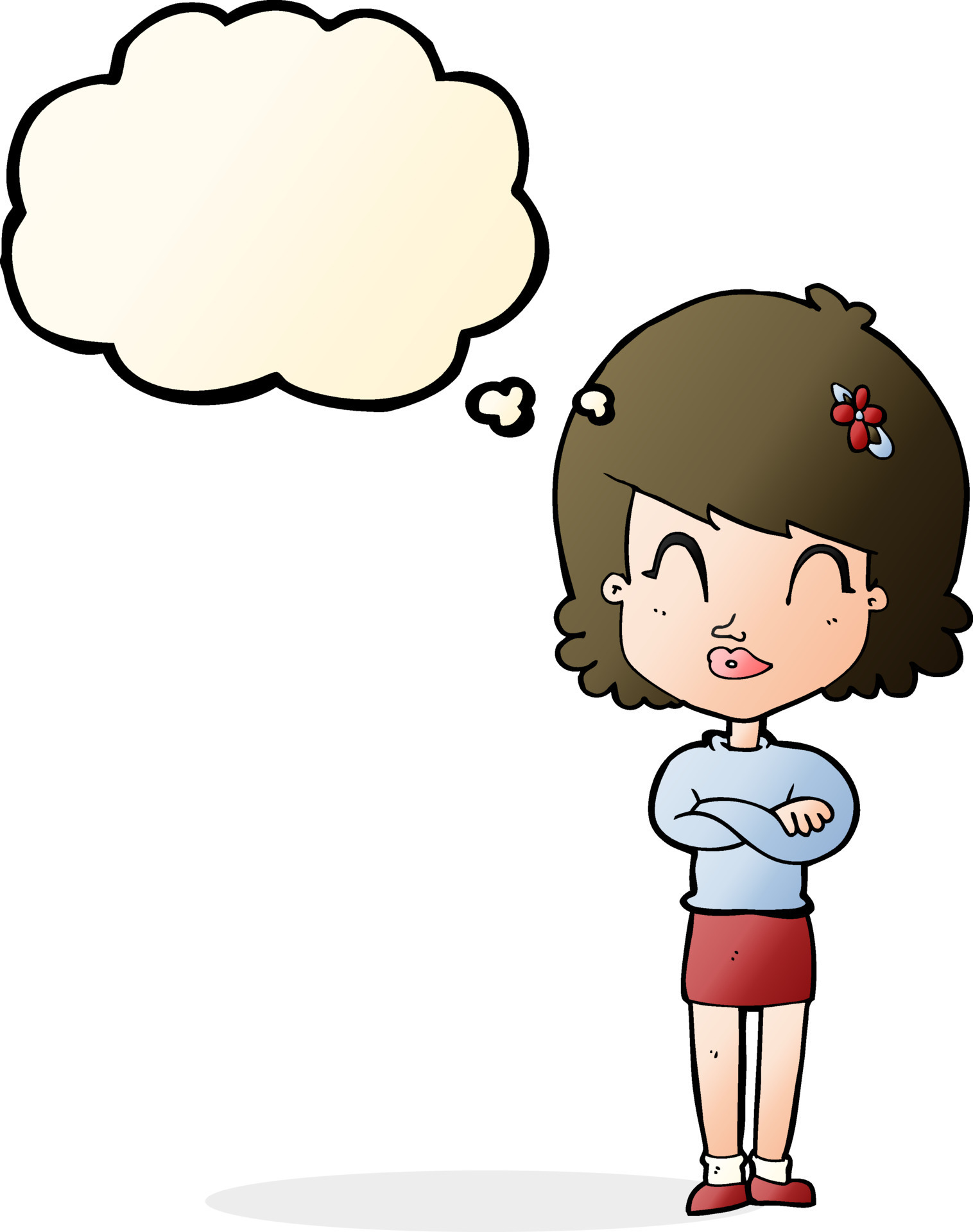 cartoon happy woman with folded arms with thought bubble 12330878 ...