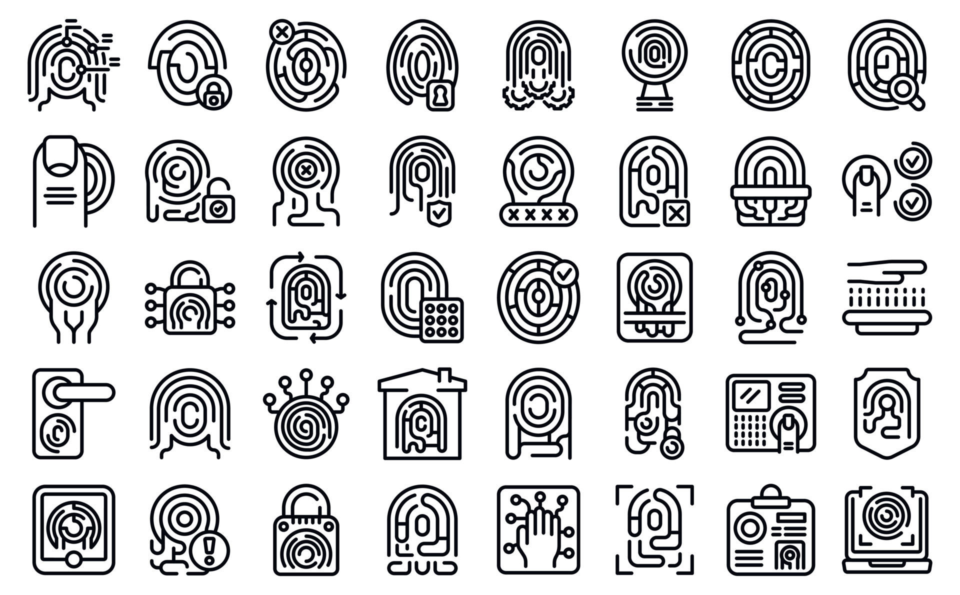 iconos de huellas dactilares establecer vector de contorno. imprimir ... iconos de huellas dactilares establecer vector de contorno. imprimir ...