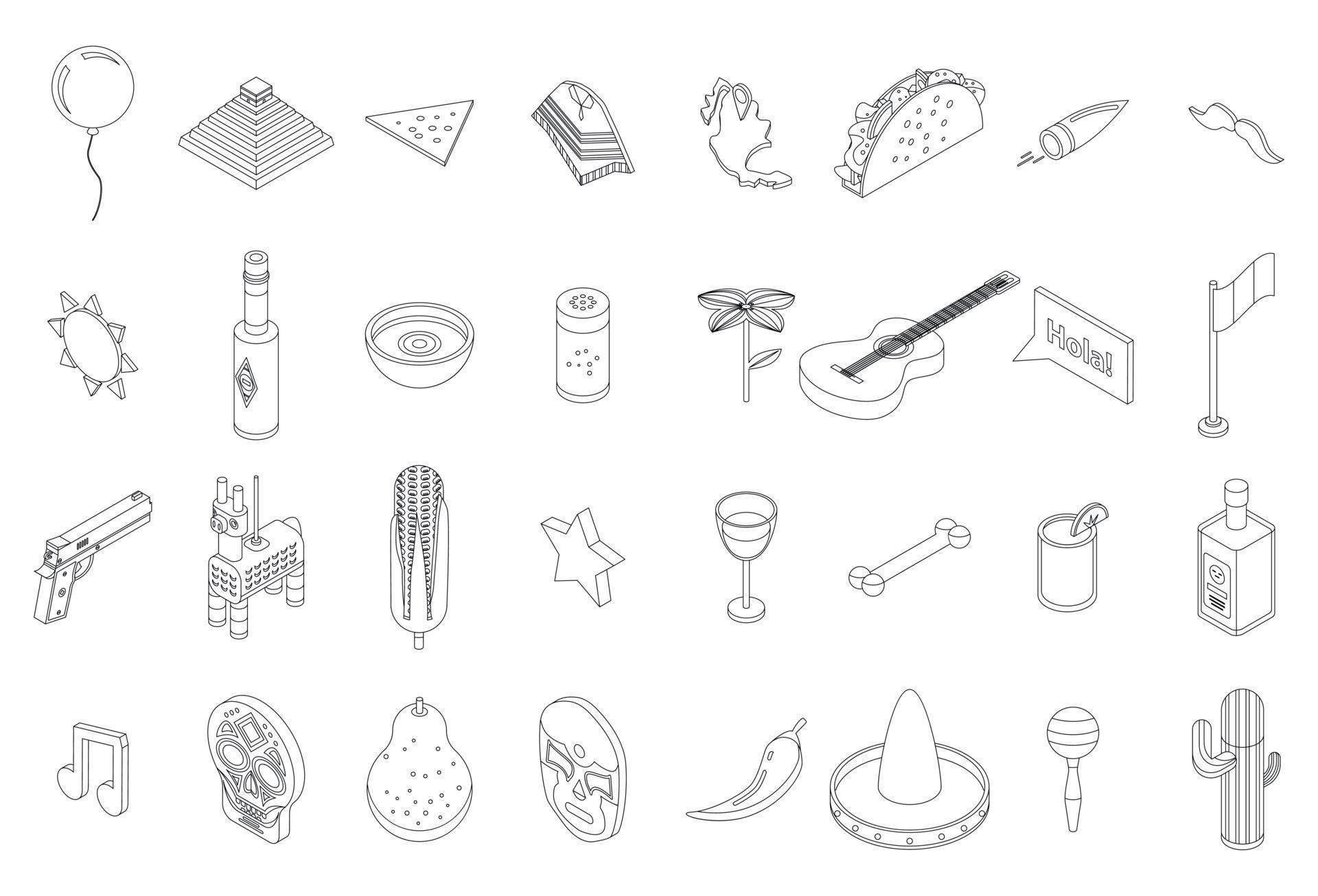 Mexico icons set vector outline 12332246 Vector Art at Vecteezy
