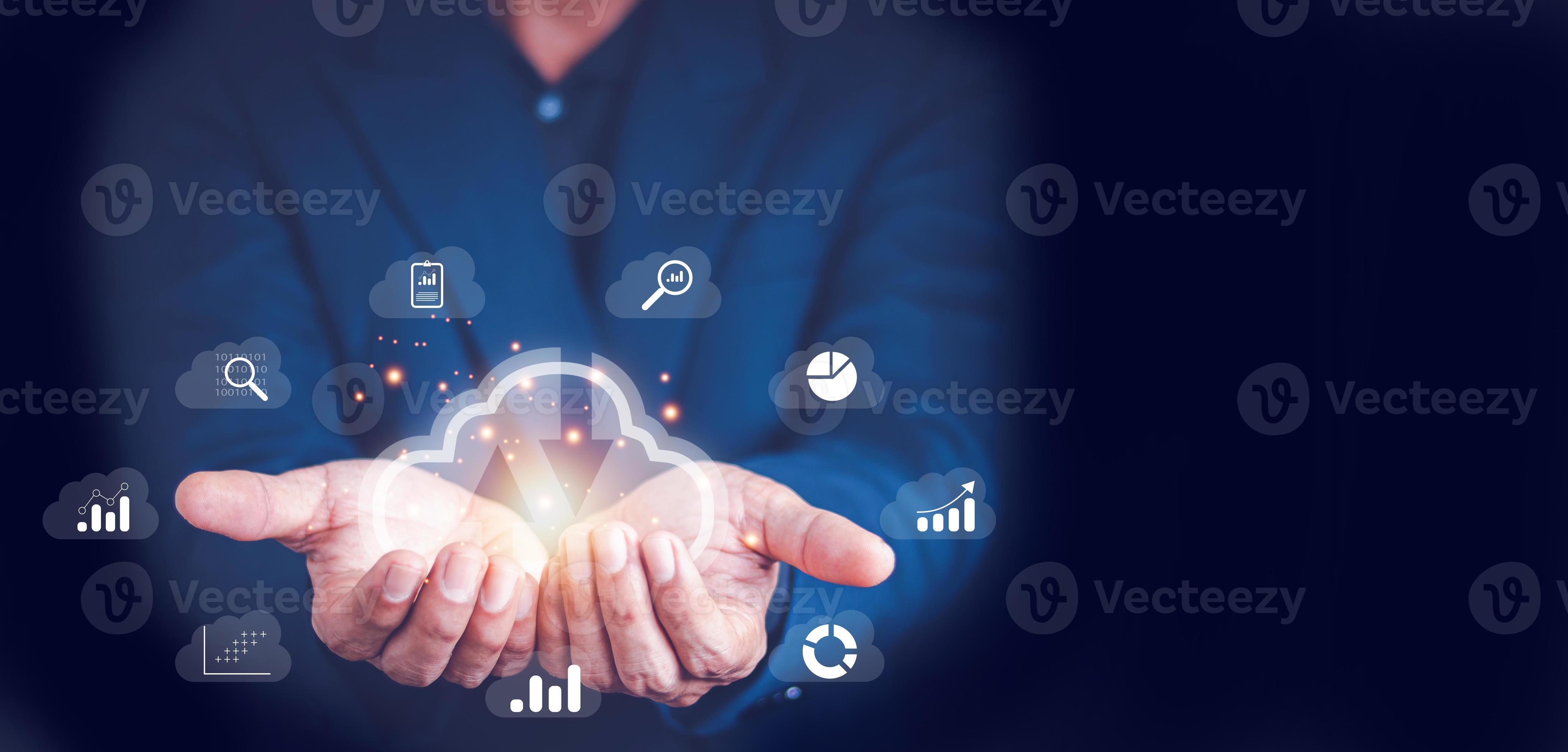 Big data analytics and business intelligence concept with chart and graph icons on a digital ...