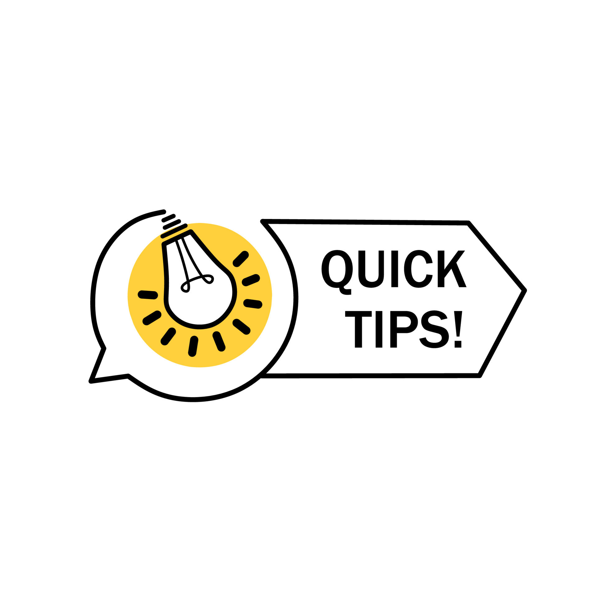 Quick tips advice with lightbulb. Quality design elements. concept of message or label like new ...