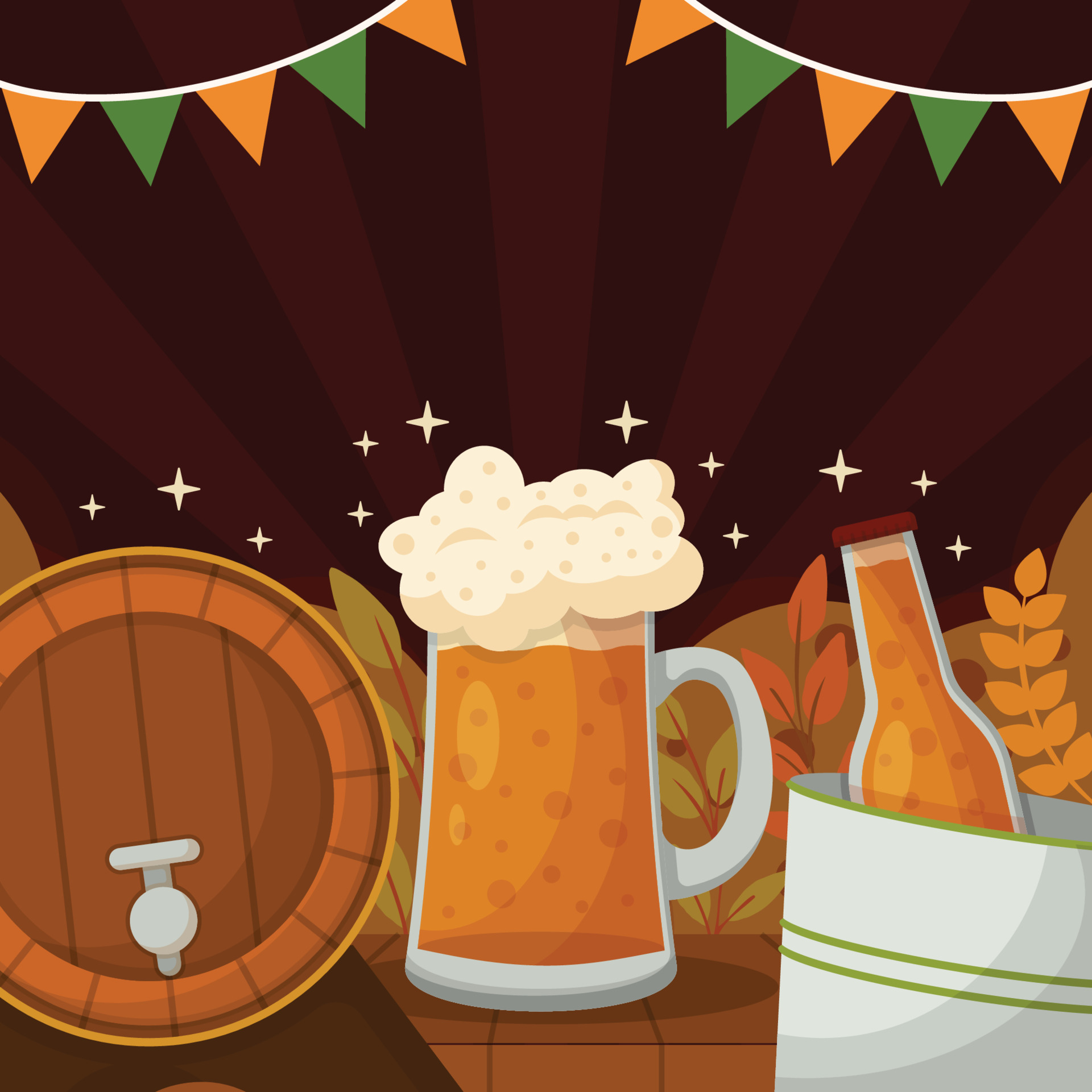 Mug Bottle And Keg Full Of Beer 12338656 Vector Art At Vecteezy