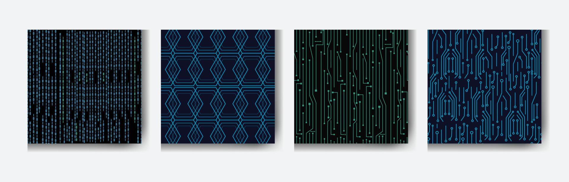 Set of seamless circuit cyber patterns. Collection of digital high tech ...