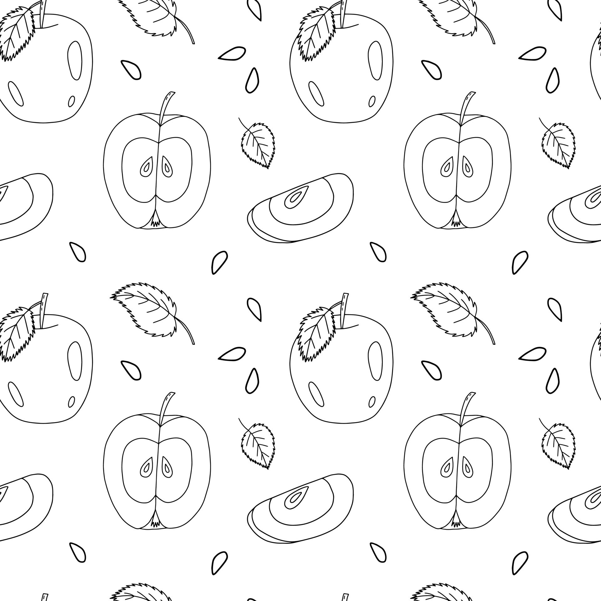 Doodle Apple Seamless Pattern Hand Drawn Slice Of Apples Pattern
