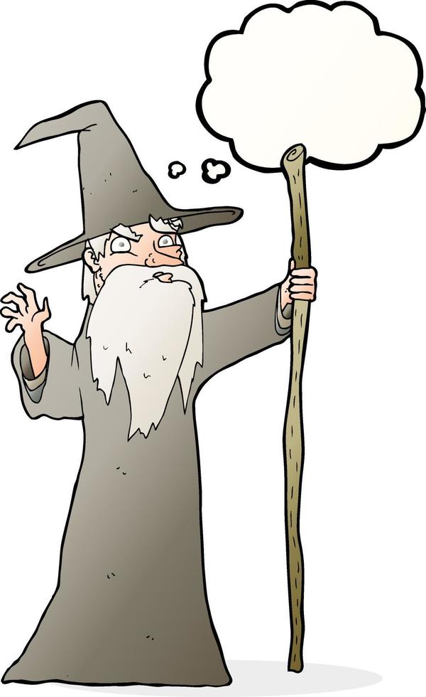 Cartoon Old Wizard With Thought Bubble 12348419 Vector Art At Vecteezy