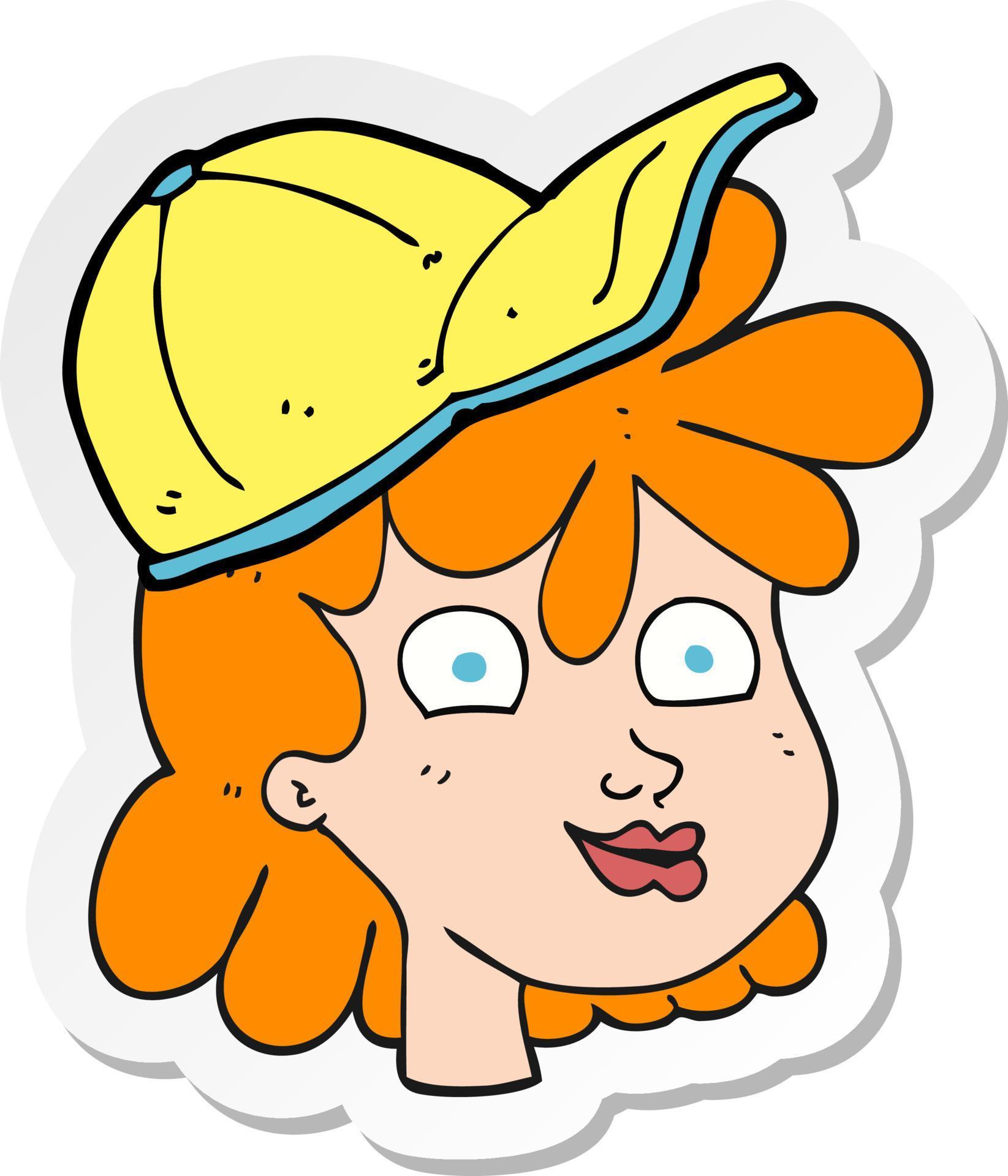 Sticker Of A Cartoon Female Face Wearing Cap 12362035 Vector Art At Vecteezy