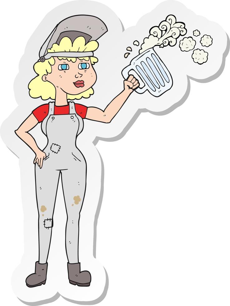 Sticker Of A Cartoon Hard Working Woman With Beer 12362873 Vector Art