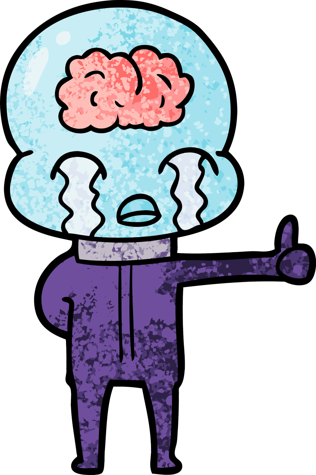 Cartoon Big Brain Alien Crying But Giving Thumbs Up Symbol 12376801