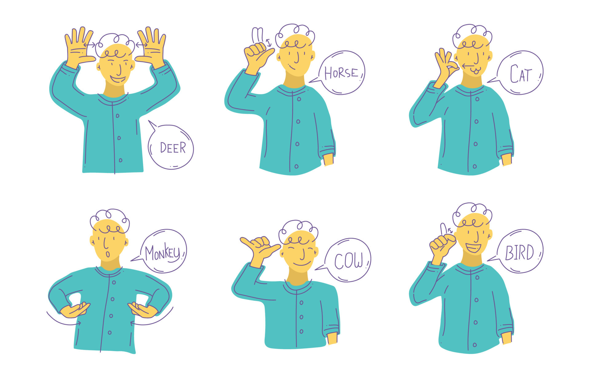 Doodle Character Sign Language Animal Illustration 12378340 Vector Art ...