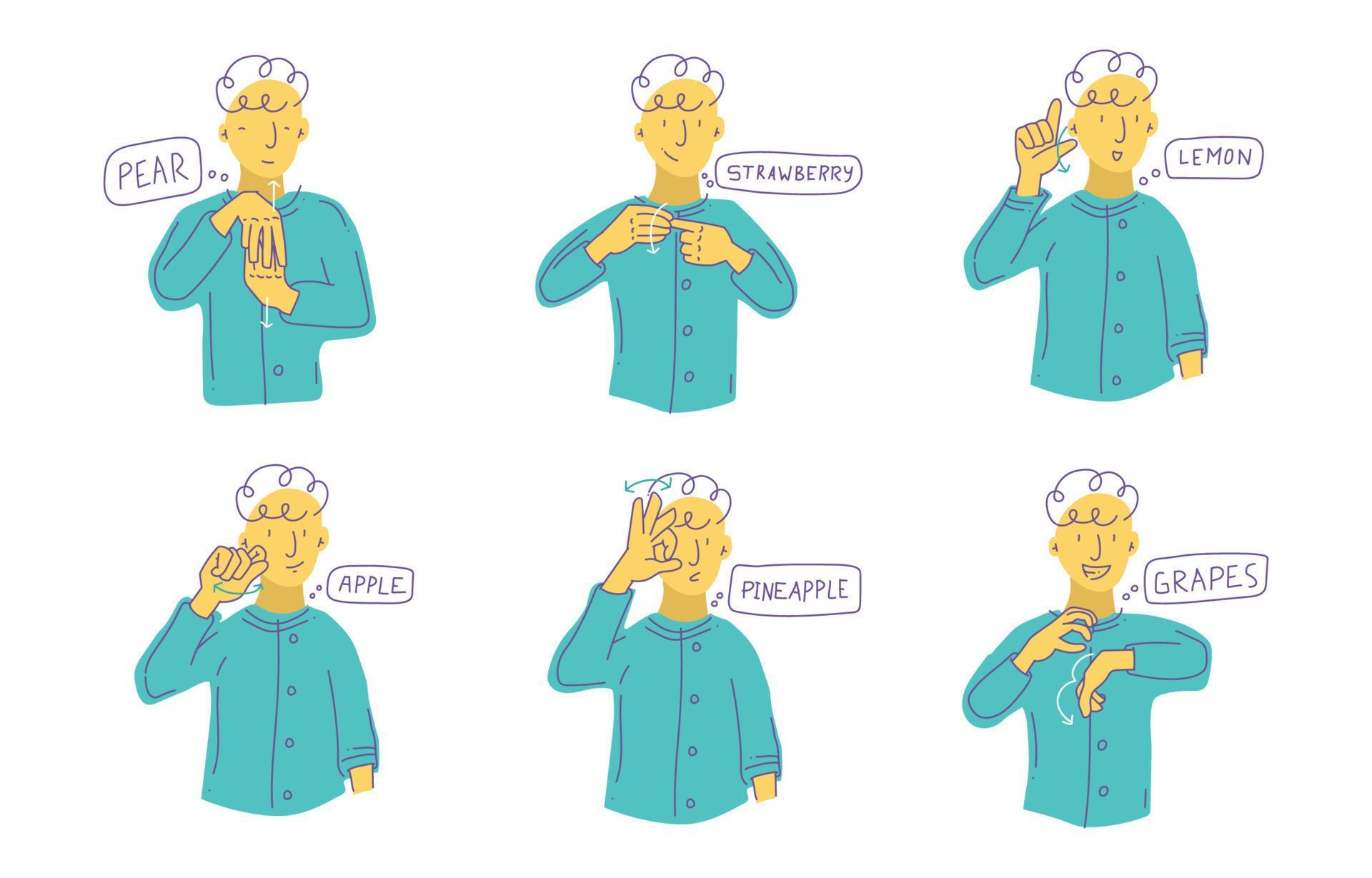 Doodle Character Sign Language Fruits Illustration 12378341 Vector Art ...