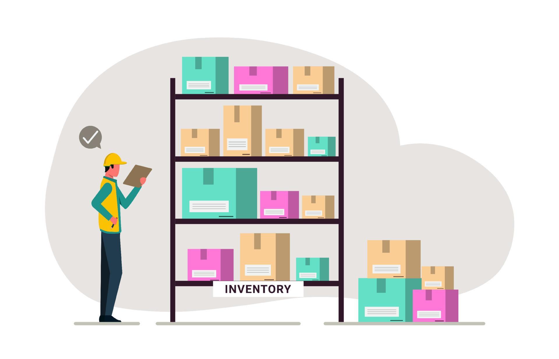 Inventory control illustration concept, professional worker is checking goods on shelve for ...