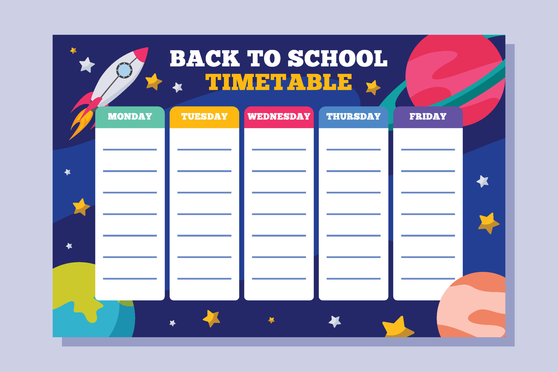 Back to School Time Table Template Galaxy Background 1 12392151 Vector ...