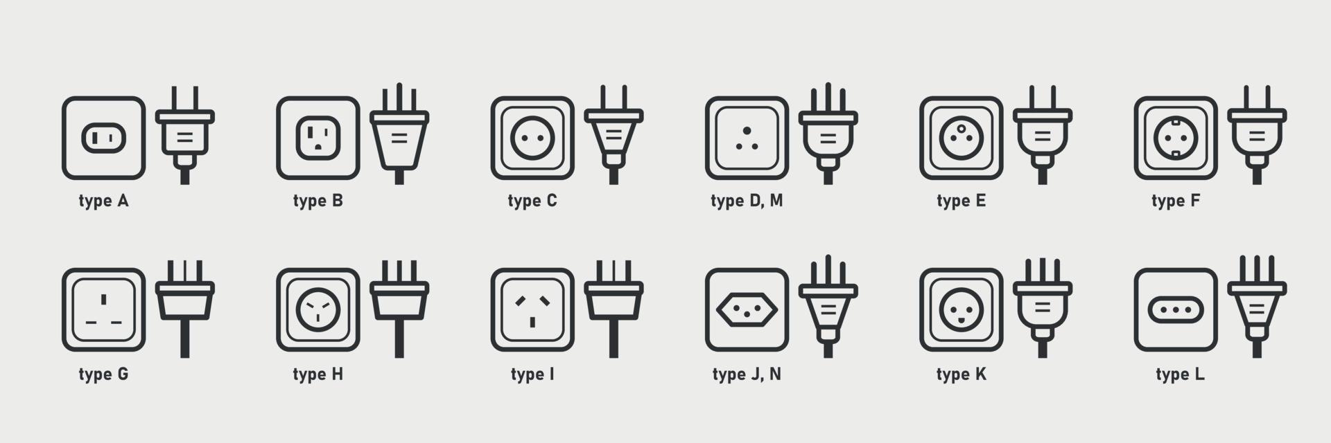 Different type power socket and plug set. World standards. AC power ... Different type power socket and plug set. World standards. AC power ...