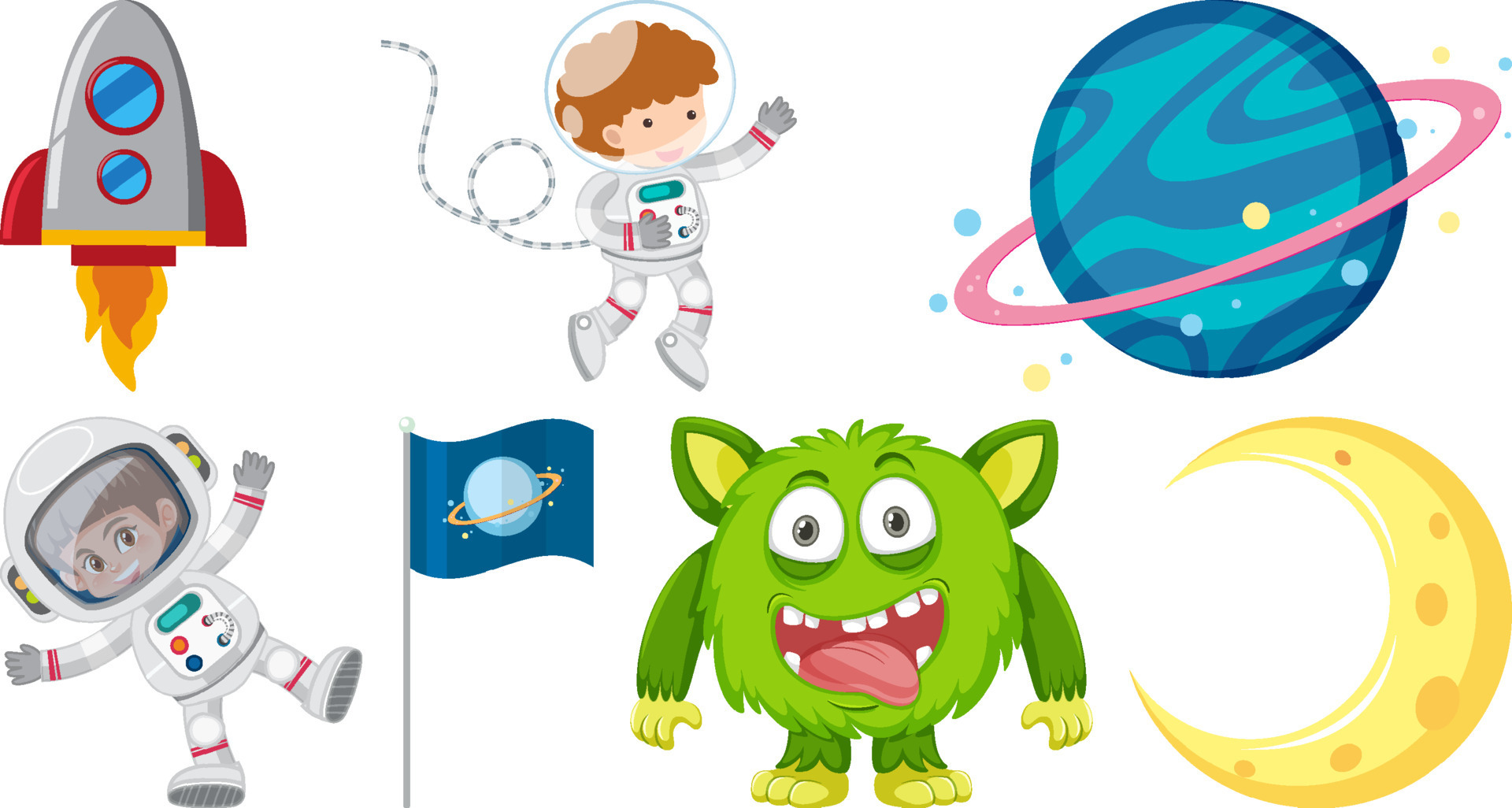 Set Of Space Cartoon Characters And Objects 12404031 Vector Art At Vecteezy