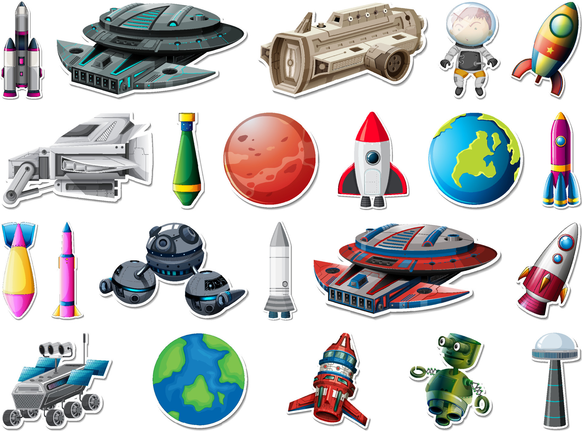 Sticker set of outer space objects and astronauts 12404388 Vector Art ...