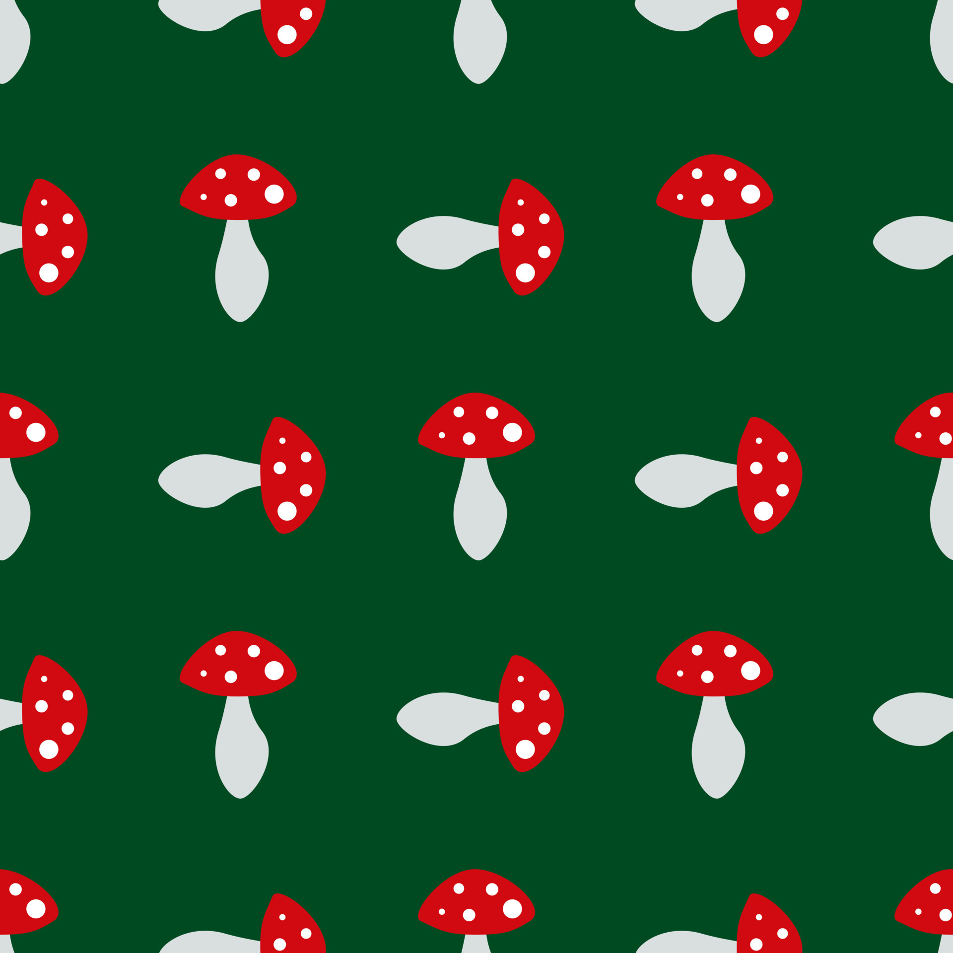 Seamless Pattern With Amanita Muscaria On Dark Green Background Vector