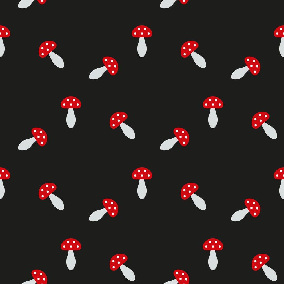 Seamless pattern with amanita muscaria on black background. Vector ... Seamless pattern with amanita muscaria on black background. Vector ...