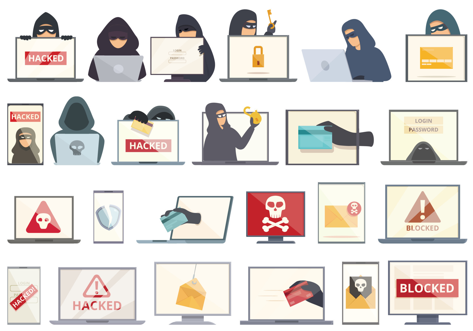 Hacker attack icons set cartoon vector. Fraud hacking 12407533 Vector ...
