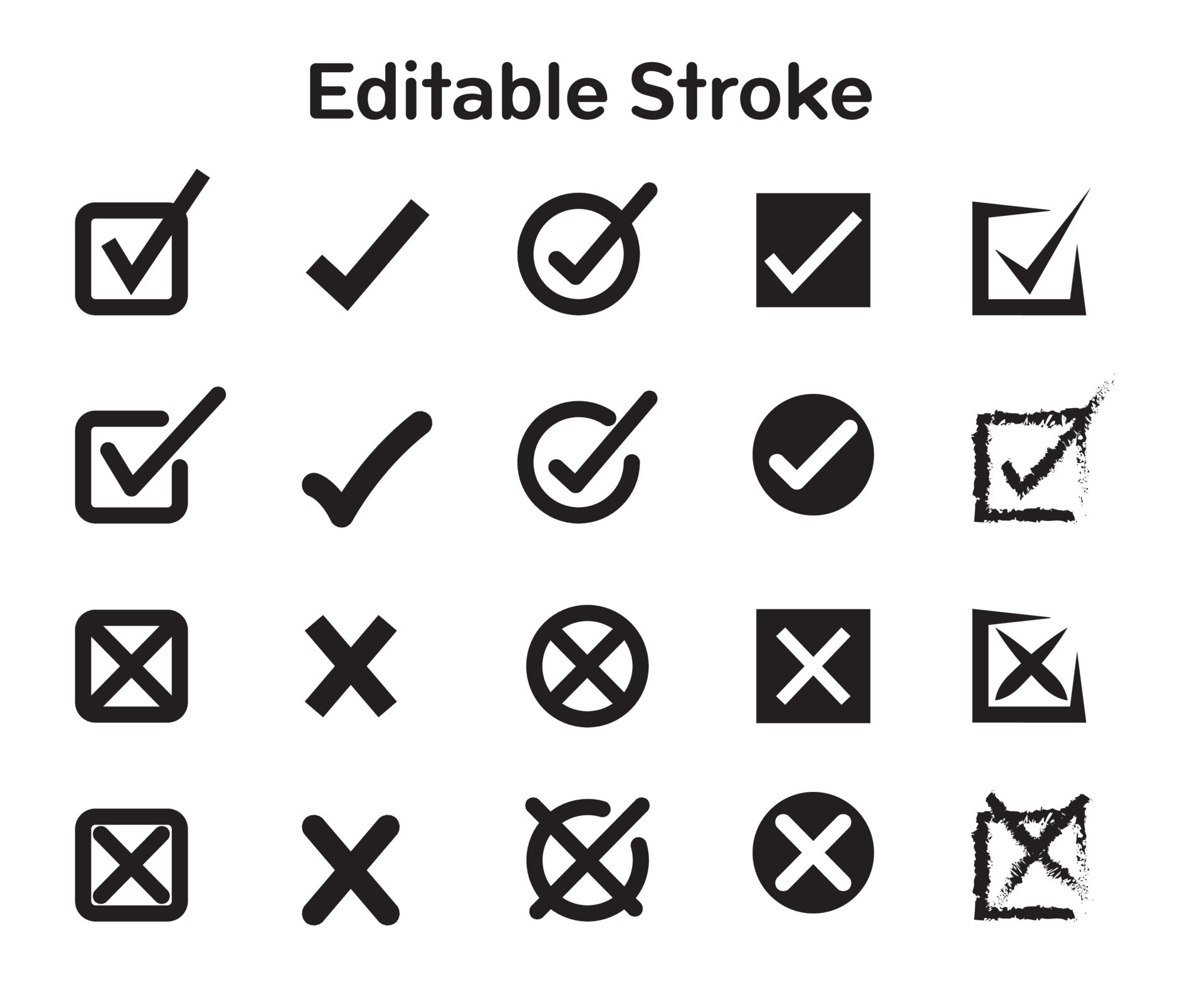 Set Of Tick Check Mark Icons Black And White Sign And Symbol Vector