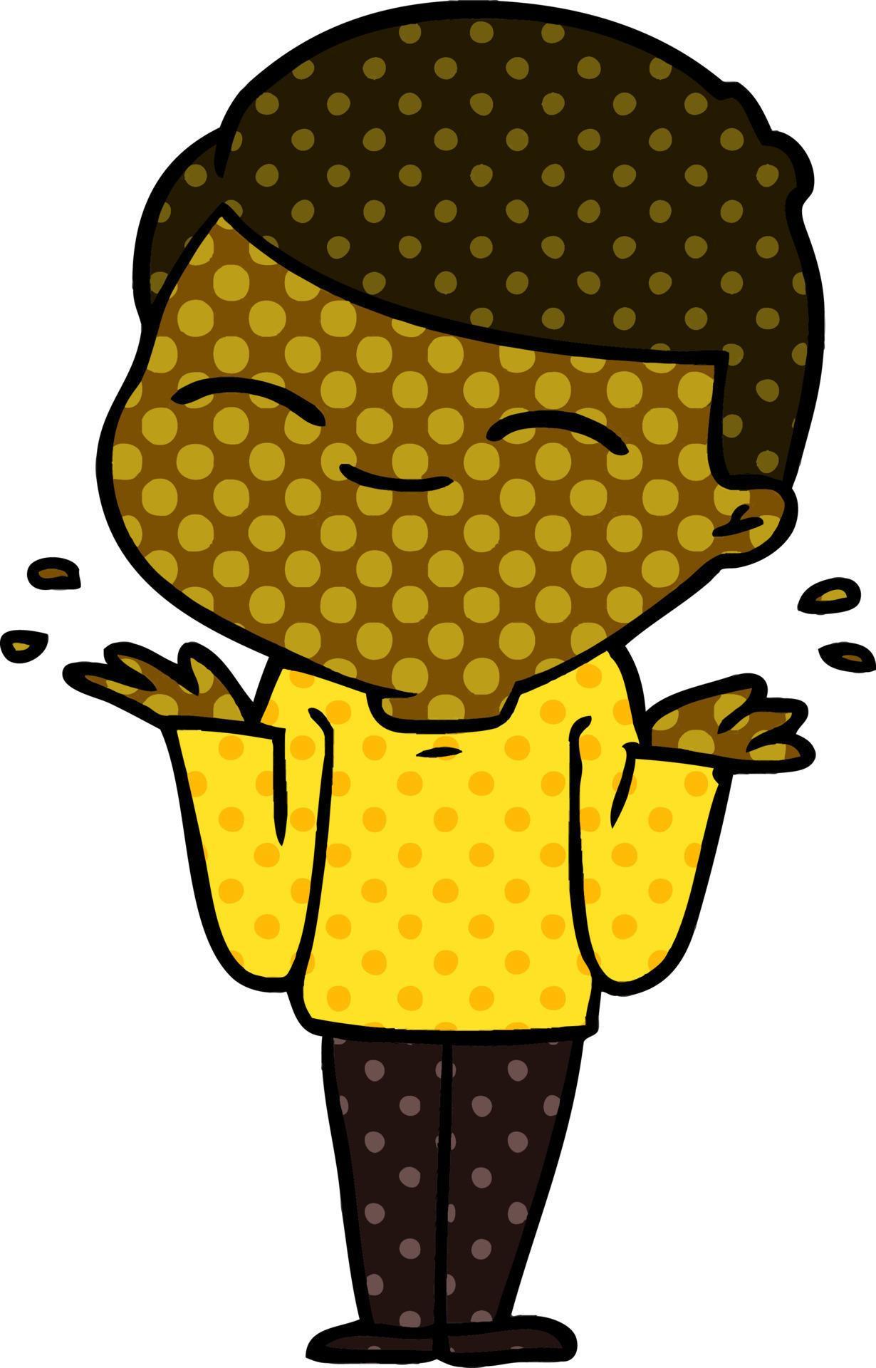 cartoon smiling boy shrugging shoulders 12416622 Vector Art at Vecteezy