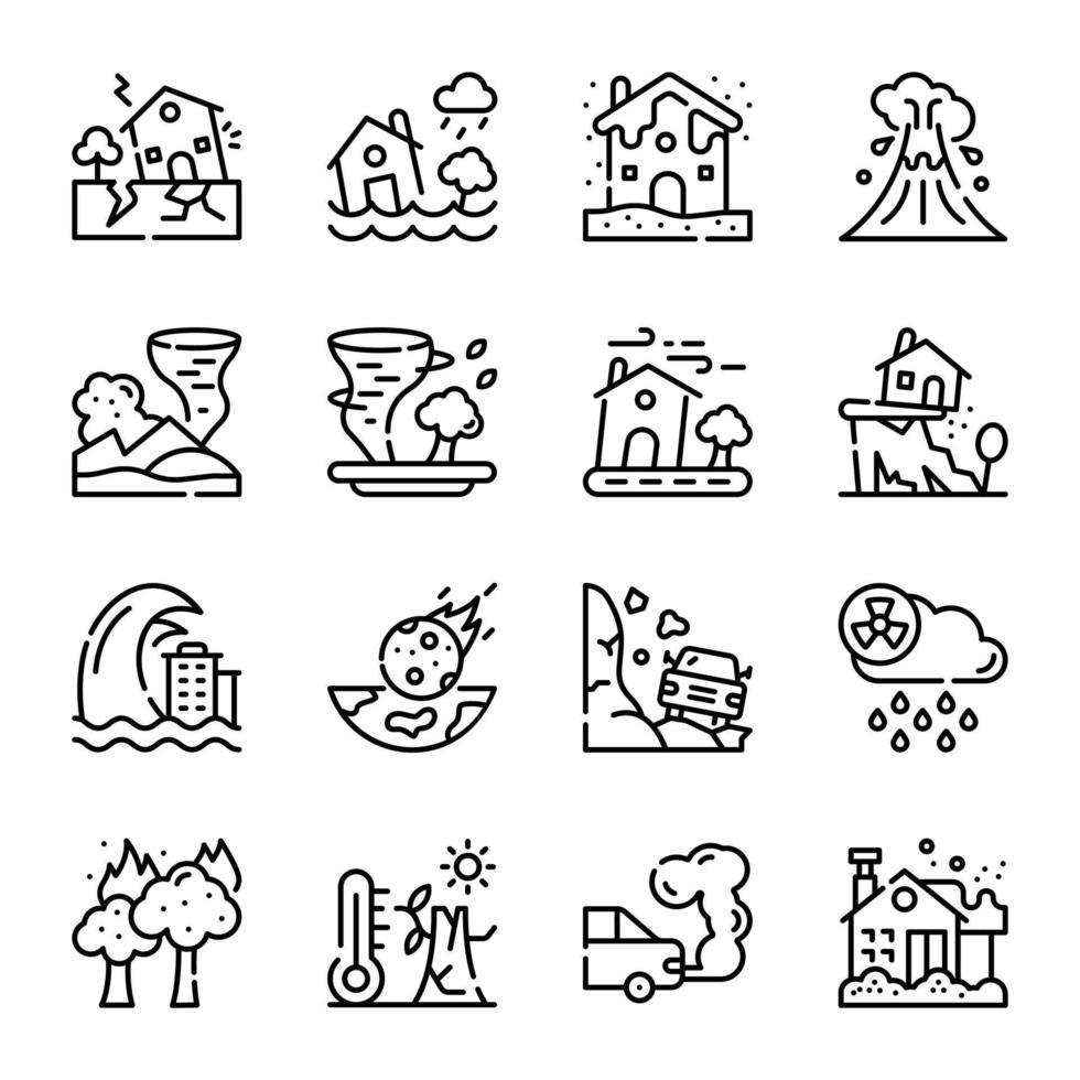 Collection Of Natural Disasters Line Icons 12424351 Vector Art At Vecteezy