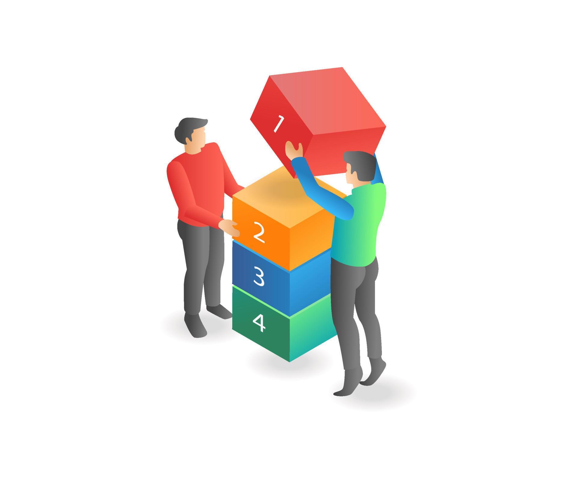 Two men stacking boxes 12445049 Vector Art at Vecteezy