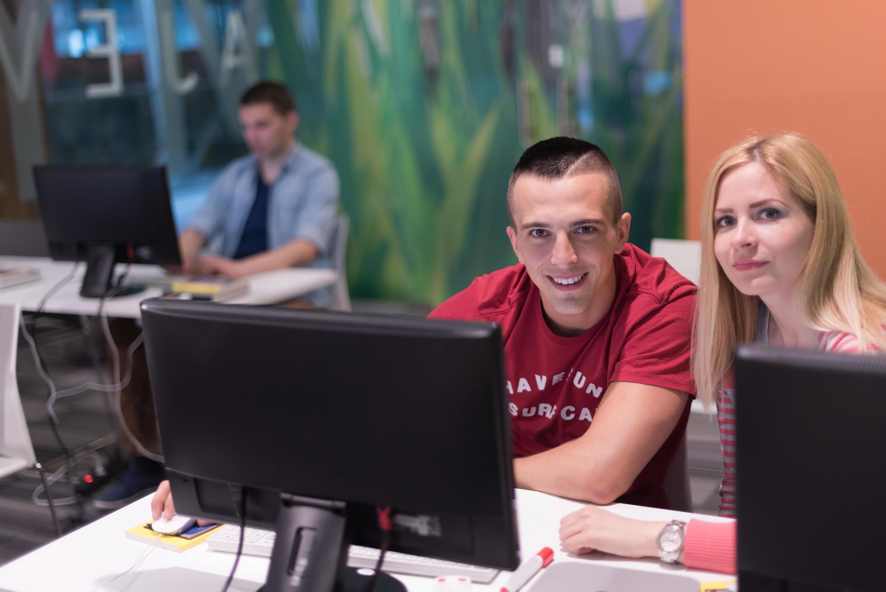 technology students group working in computer lab school classroom 12449262 Stock Photo at Vecteezy