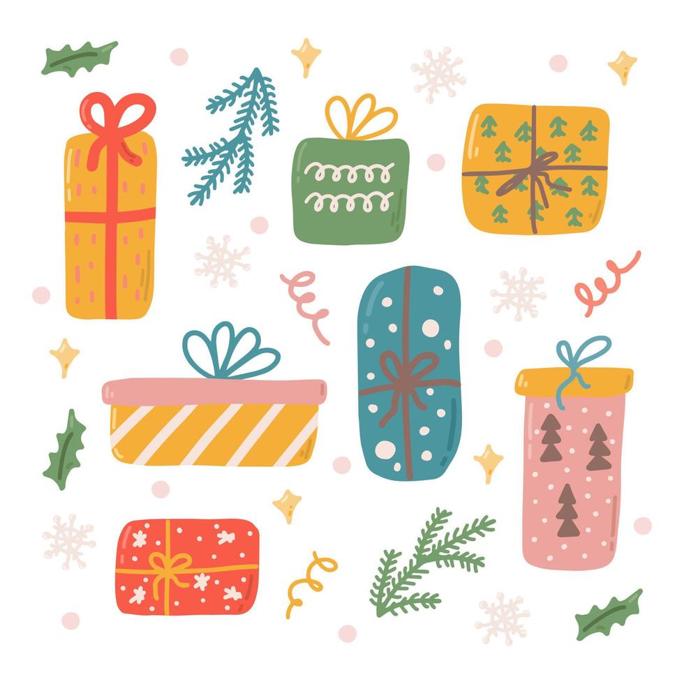 Set of Christmas gifts, vector illustration in flat style, decor for ...