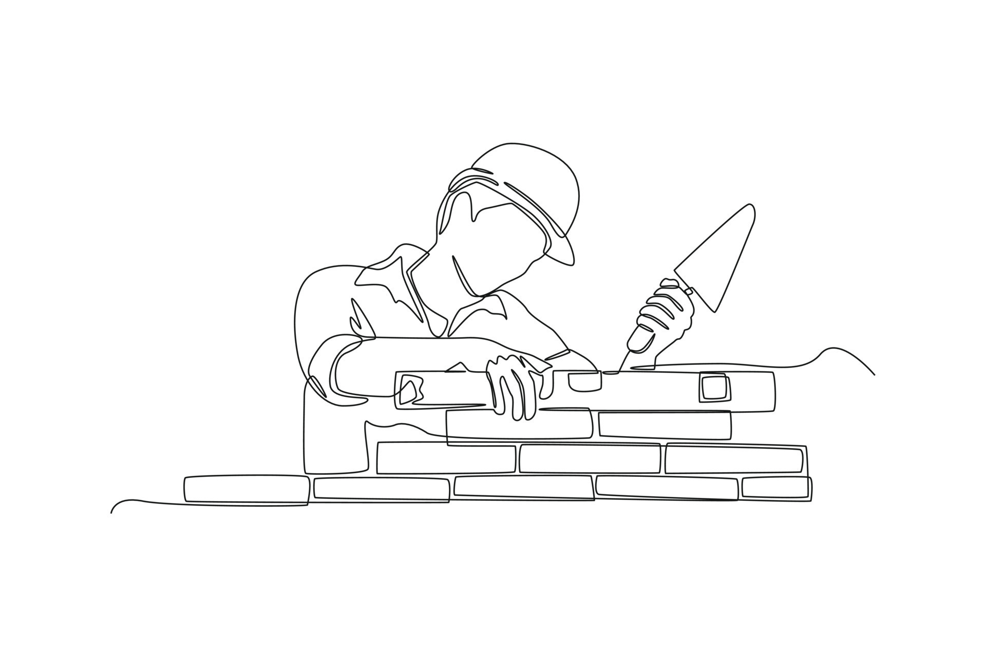 Continuous one line drawing Construction worker lay clay bricks to form ... Continuous one line drawing Construction worker lay clay bricks to form ...