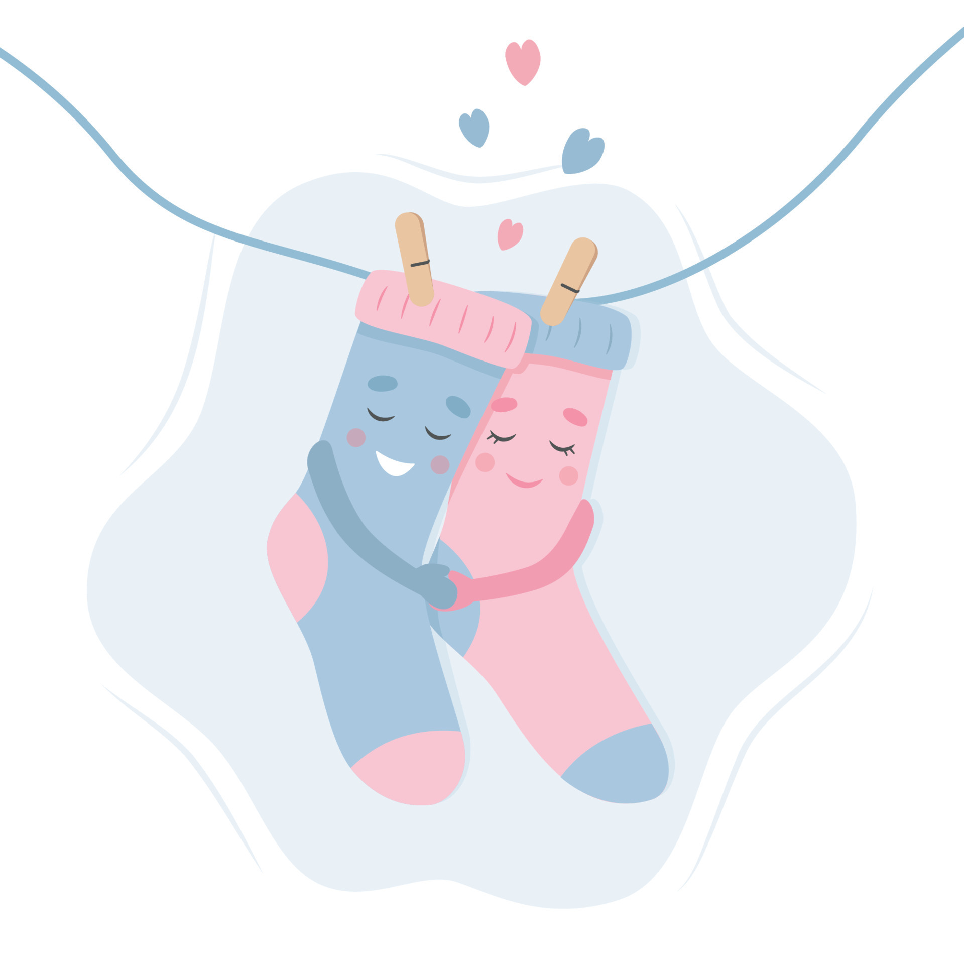 Pair Of Cute Socks In Love Hanging On The Rope With Clothespin Cute Vector Illustration Of Sock