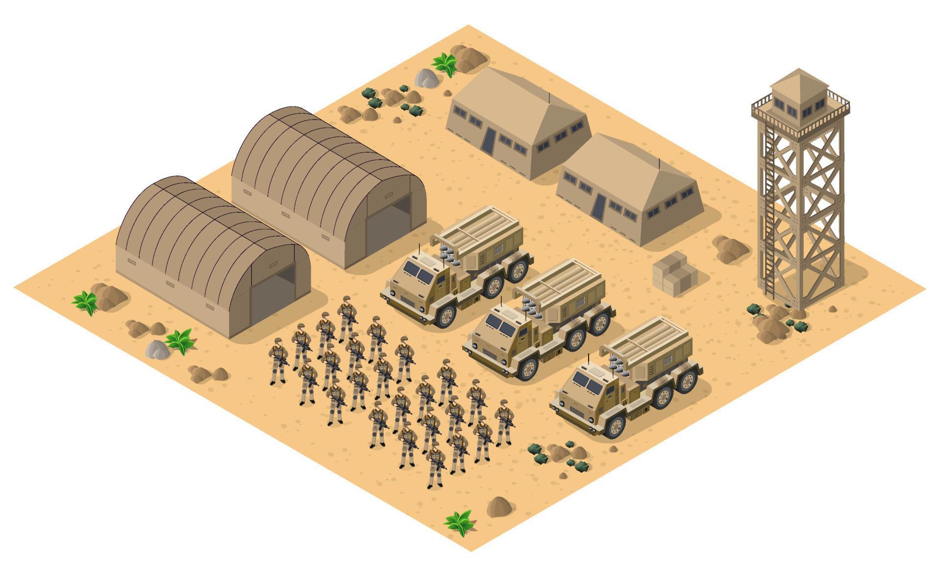 Module base camp object element for building design army armed troop isometric armed military ...