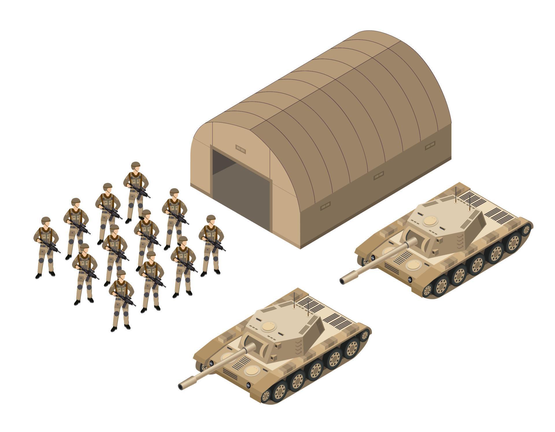 Module base camp object element for building design army armed troop isometric armed military ...