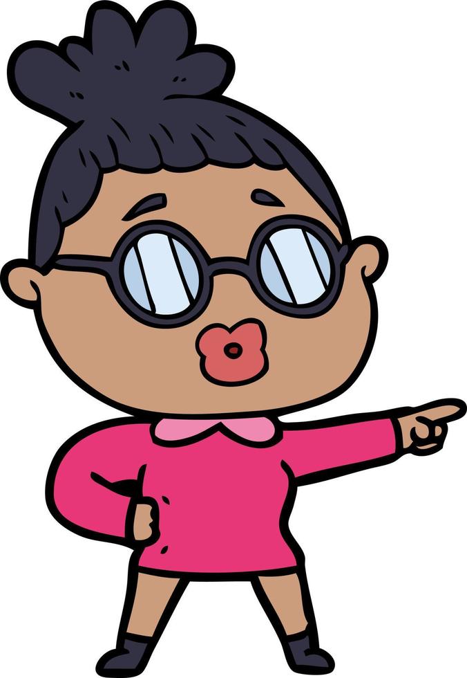 cartoon pointing woman wearing spectacles 12479496 Vector Art at Vecteezy