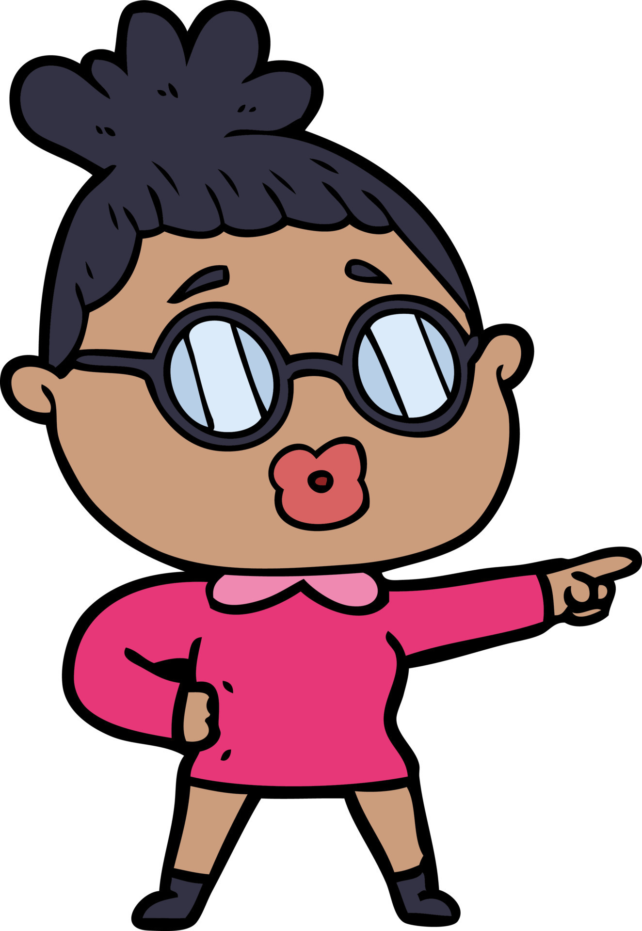 cartoon pointing woman wearing spectacles 12479496 Vector Art at Vecteezy