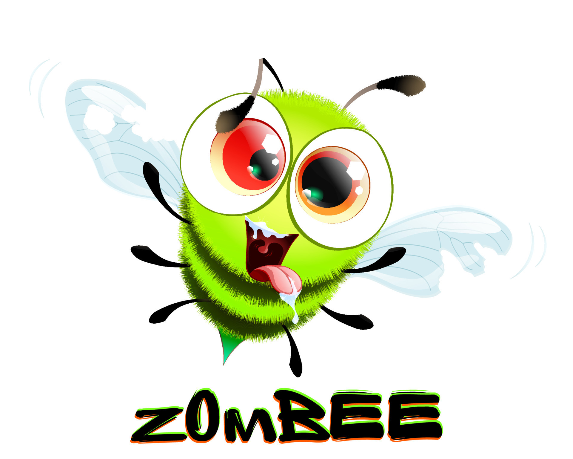 Cute Funny Halloween Flying Green Bee Zombie Character With Spittle In His Open Mouth 12483097